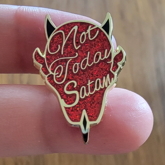 Jewelry | 2 For 13 Not Today Satan Glitter Red Devil Enamel Pin | Poshmark